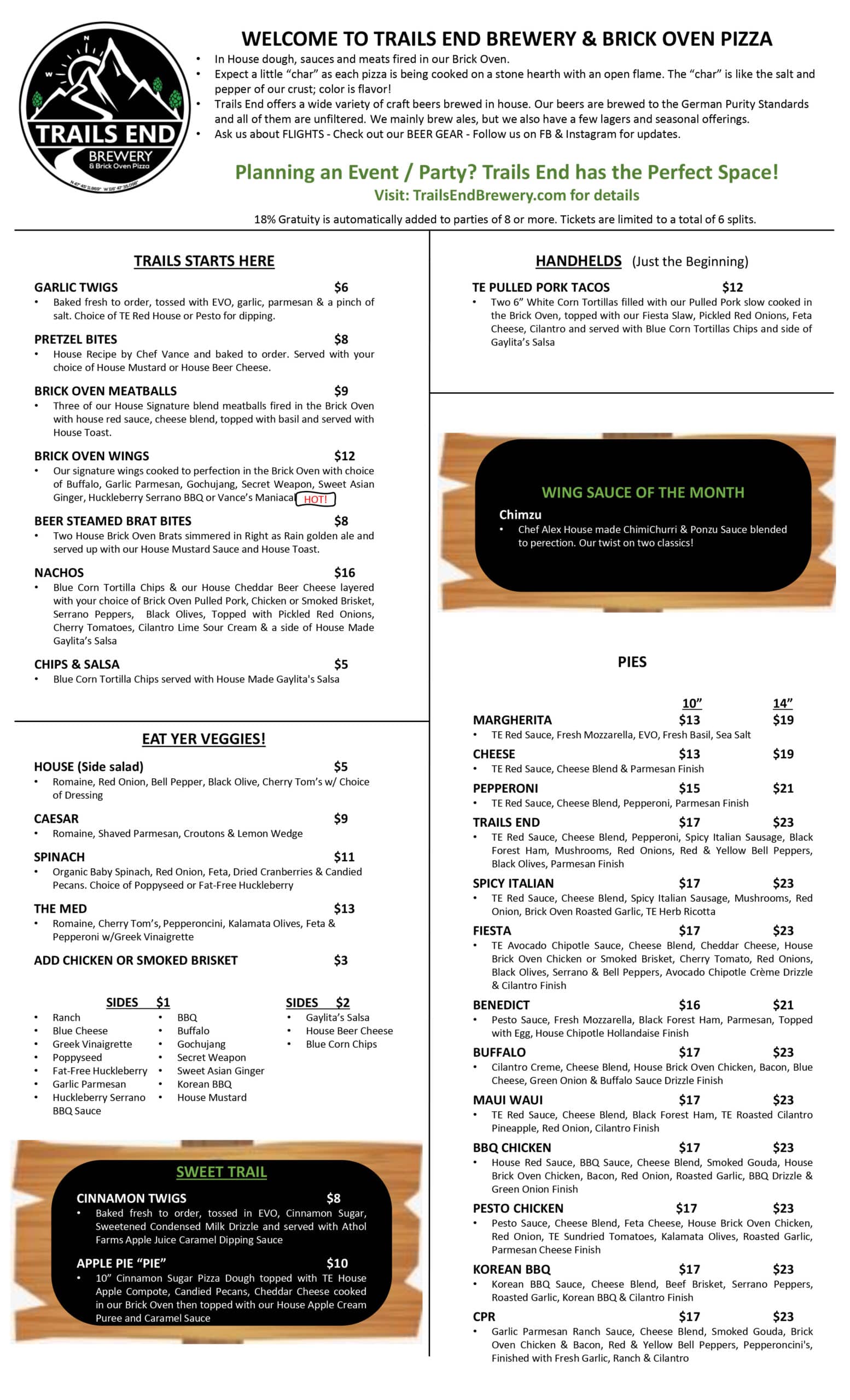 Food Menu - Trails End Brewery